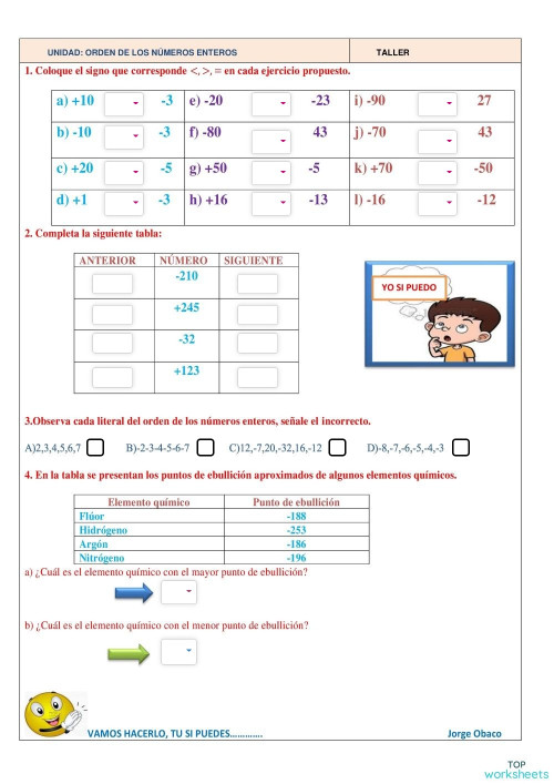 ORDEN DE LOS NÚMEROS ENTEROS NNE. Ficha interactiva | TopWorksheets