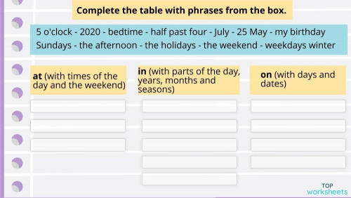 Prepositions of time. Interactive worksheet | TopWorksheets