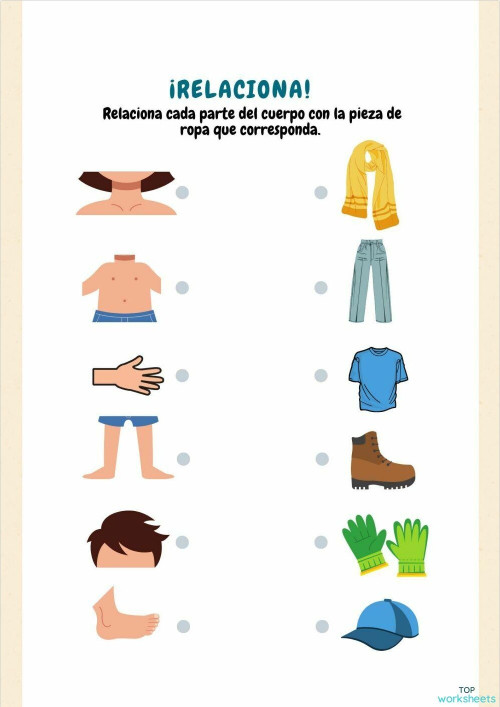 Ficha relacion partes del cuerpo y ropa. Ficha interactiva | TopWorksheets