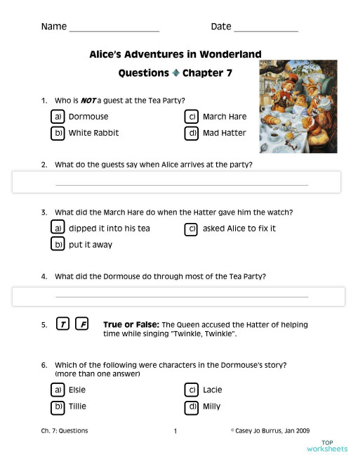 Alice in Wonderland Chapter 7. Interactive worksheet | TopWorksheets