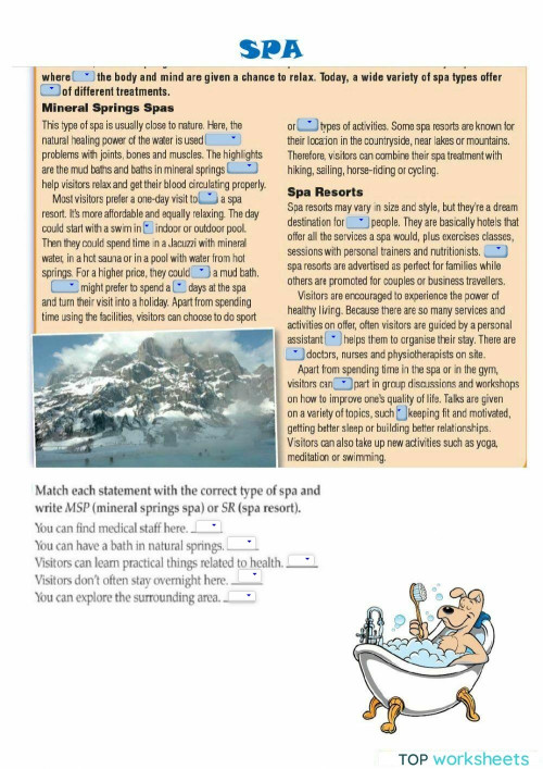 Spa. Interactive worksheet | TopWorksheets