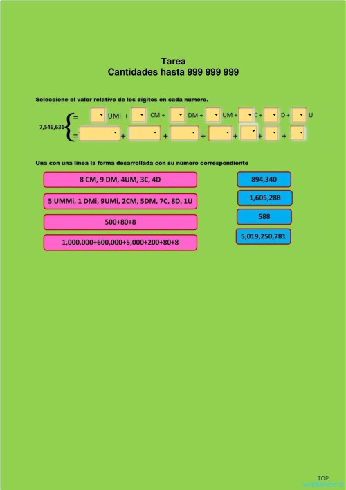 NUMEROS 999 999 999. Ficha interactiva | TopWorksheets