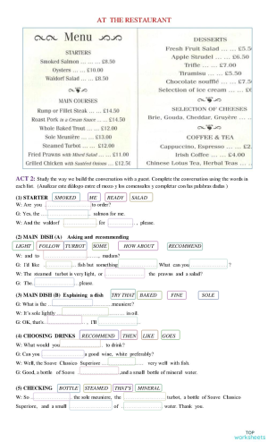 at the restaurant (2). Interactive worksheet | TopWorksheets