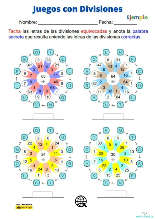 Juego con divisiones 5. Ficha interactiva | TopWorksheets