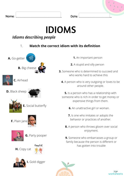 Idioms "test". Interactive worksheet | TopWorksheets