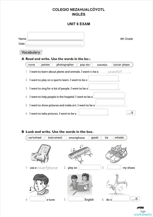 4th Grade Unit 6 Exam. Ficha interactiva | TopWorksheets