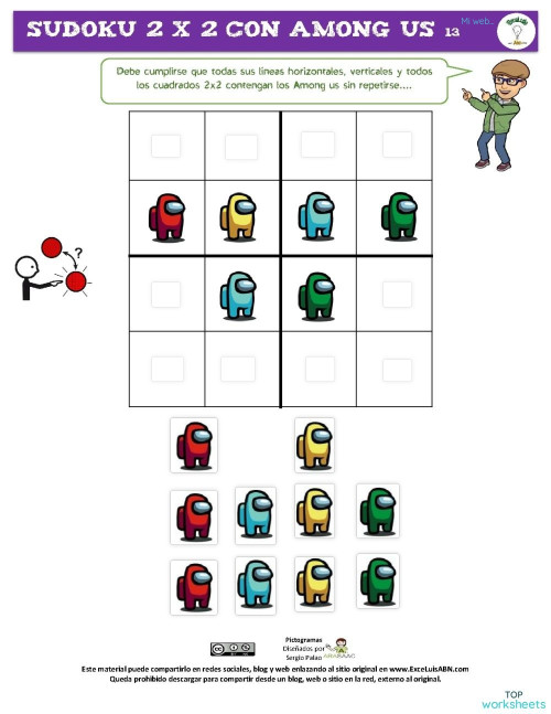 Sudoku 2x2 - Among Us 12. Ficha interactiva | TopWorksheets