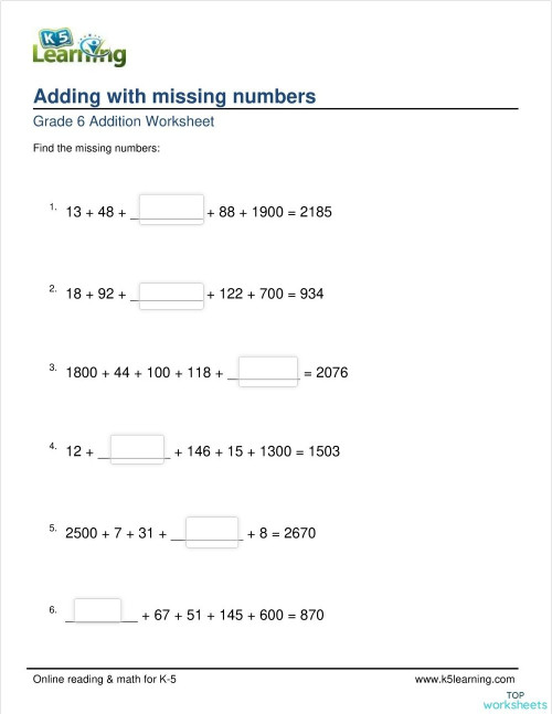 Addition fill in worksheet 3. Interactive worksheet | TopWorksheets