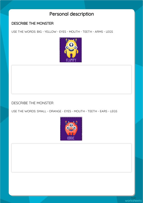 Personal description. Interactive worksheet | TopWorksheets