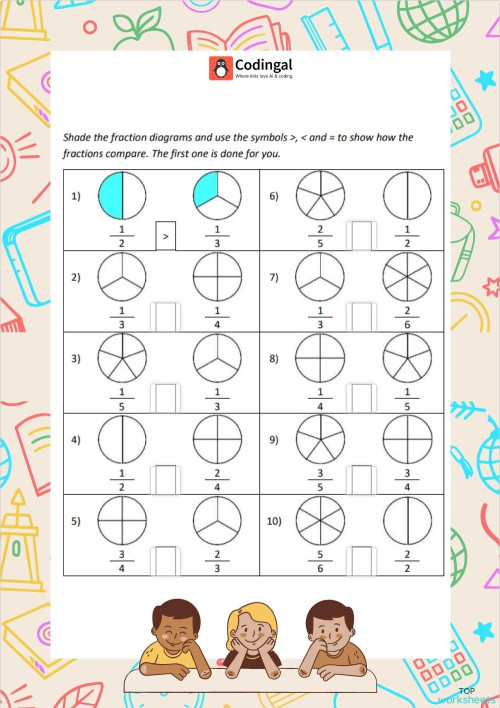M_G03M19L42_WC02_Compare_fractions_visually_2. Interactive worksheet ...