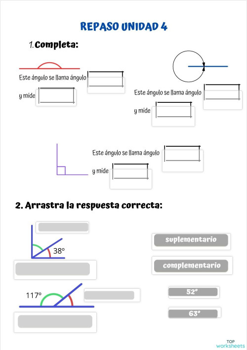 Ángulos y su clasificación. Ficha interactiva | TopWorksheets