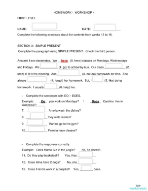 SIMPLE PRESENT/'S/HAVE GOT HOMEWORK 4. Interactive worksheet ...