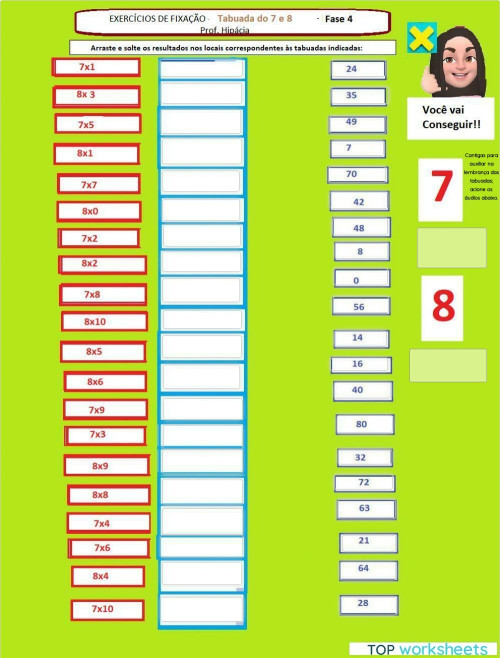 Tabuada do 7 e 8. Ficha interativa | TopWorksheets