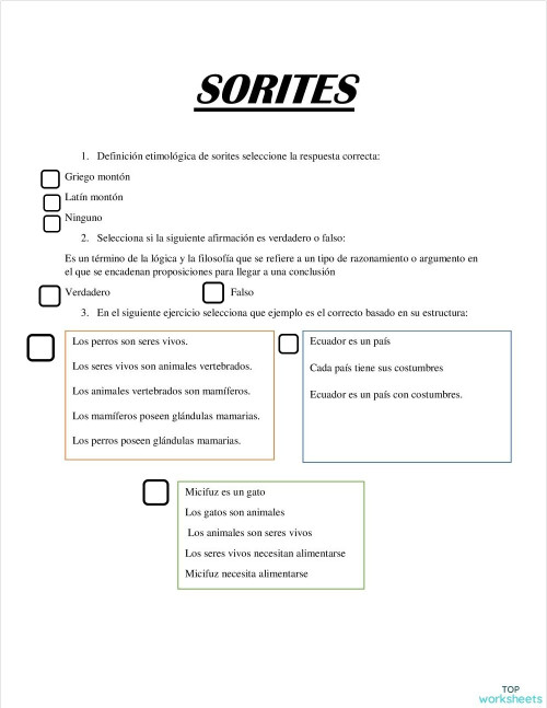 Practica-sorites. Ficha interactiva | TopWorksheets
