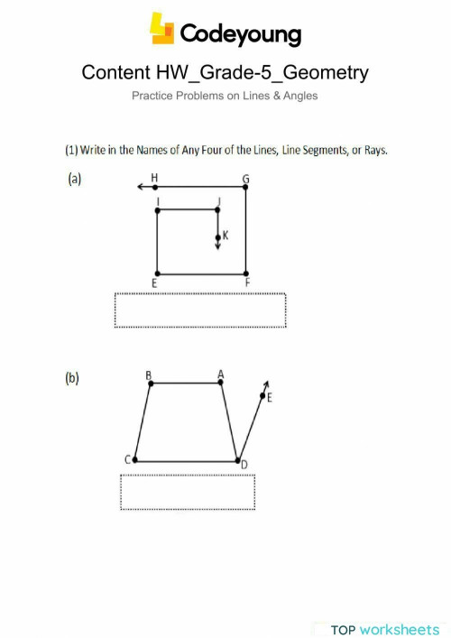Content-HW-Practice Problems on Lines & Angles. Interactive worksheet | TopWorksheets