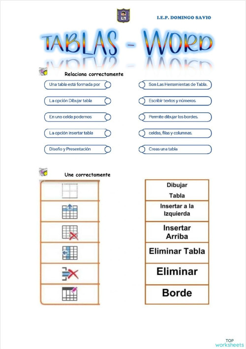 prueba de tablas word. Ficha interactiva | TopWorksheets