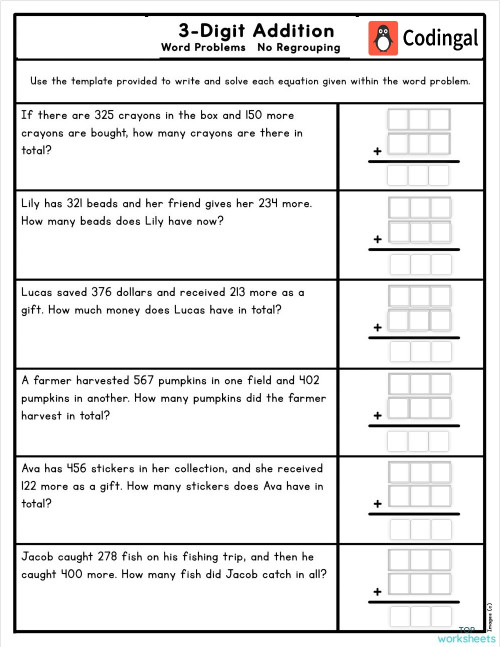 M_G02M05L26_WE01_Word Problems on Addition. Interactive worksheet | TopWorksheets