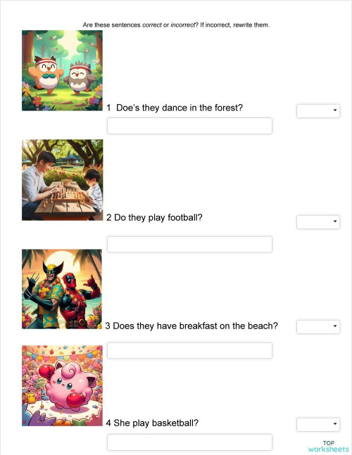 Present tense. Common verbs. A1. Questions. Right/wrong. For correction ...