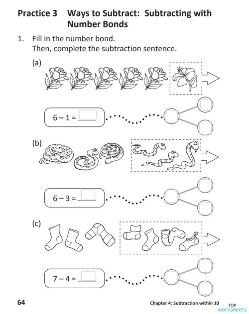 Subtracting with Number Bonds. Interactive worksheet | TopWorksheets