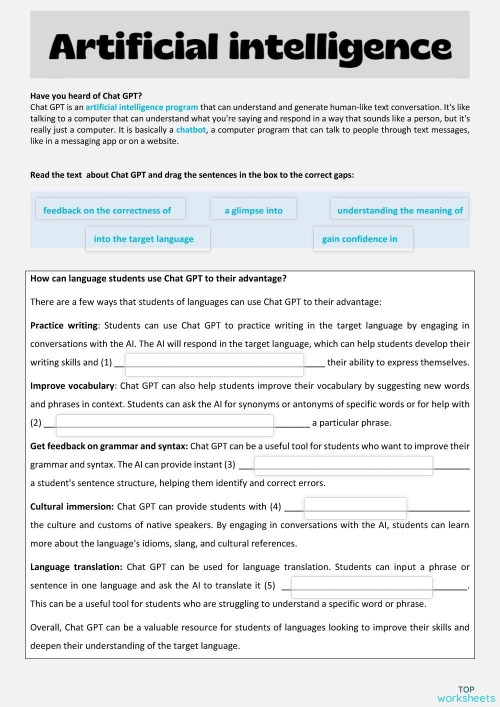 Artificial intelligence. Ficha interactiva | TopWorksheets
