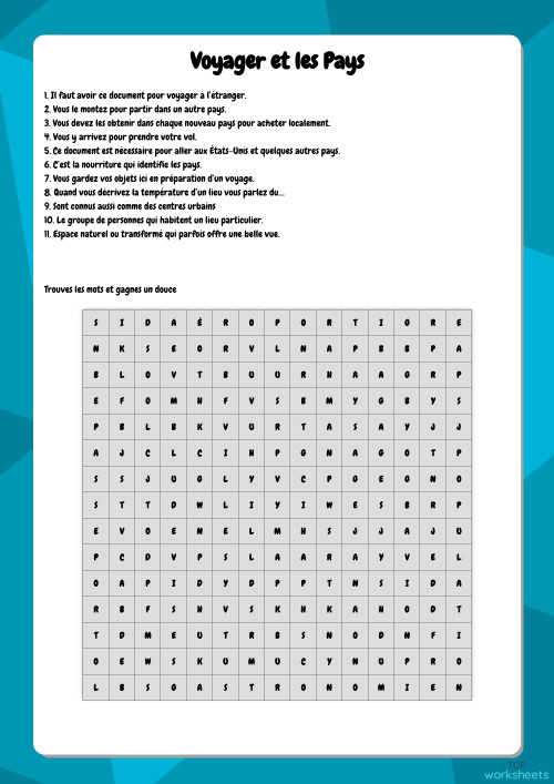 Voyager et les Pays. Ficha interactiva | TopWorksheets