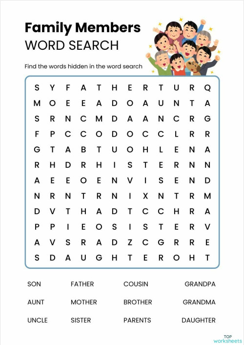 Family Word Search Worksheet In Colorful Simple Style. Ficha ...