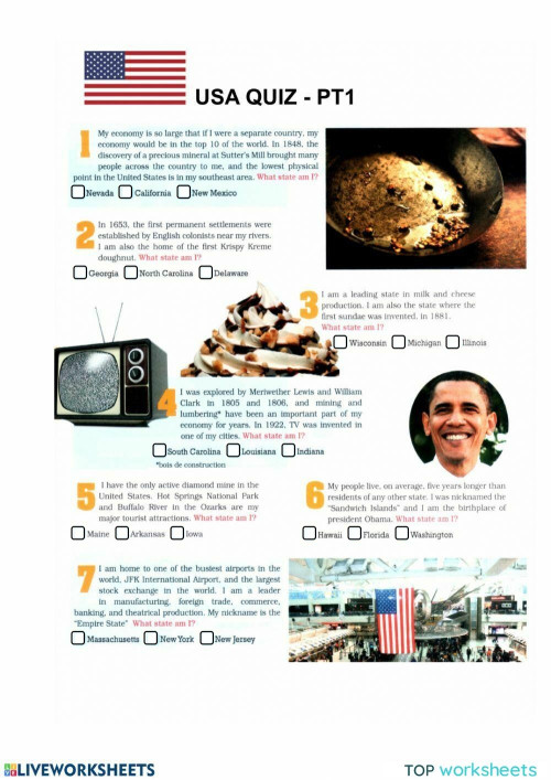 Usa quiz pt1. Interactive worksheet | TopWorksheets