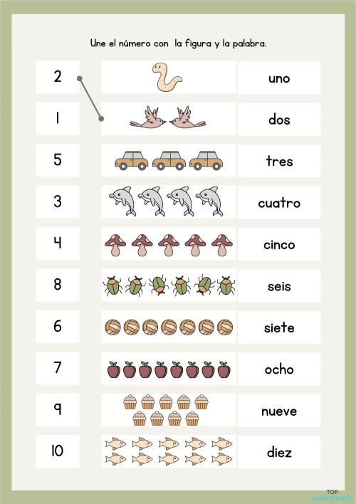 Los números: une el número con la imagen.. Ficha interactiva ...