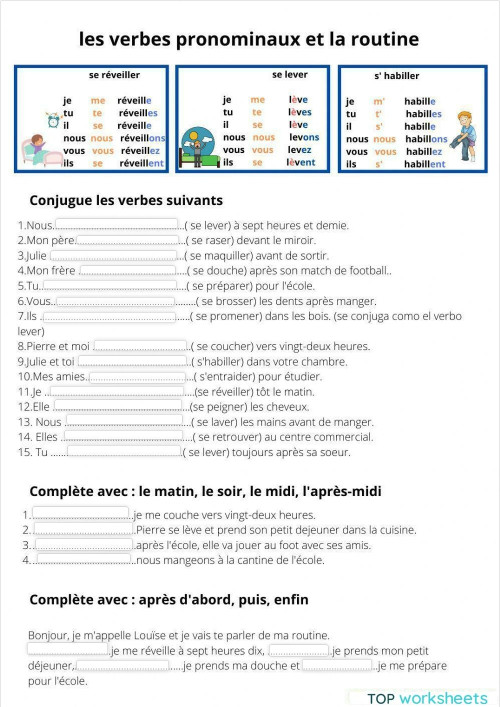 La routine, verbes pronominaux. Fiche interactive | TopWorksheets