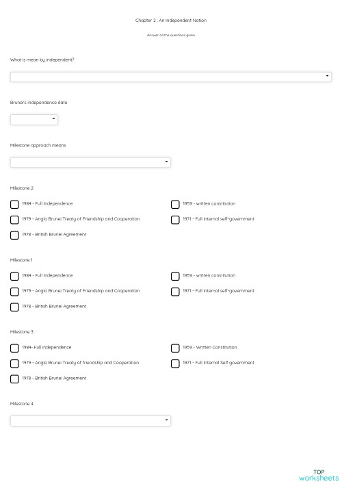 Chapter 2 : An Independent Nation. Interactive worksheet | TopWorksheets