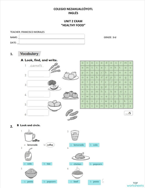 3rd Grade Unit 2 Exam. Ficha interactiva | TopWorksheets