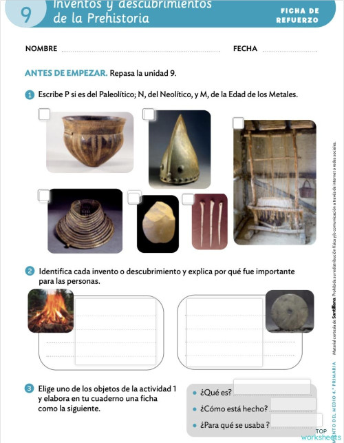Inventos y descubrimientos de la Prehistoria. Ficha interactiva ...