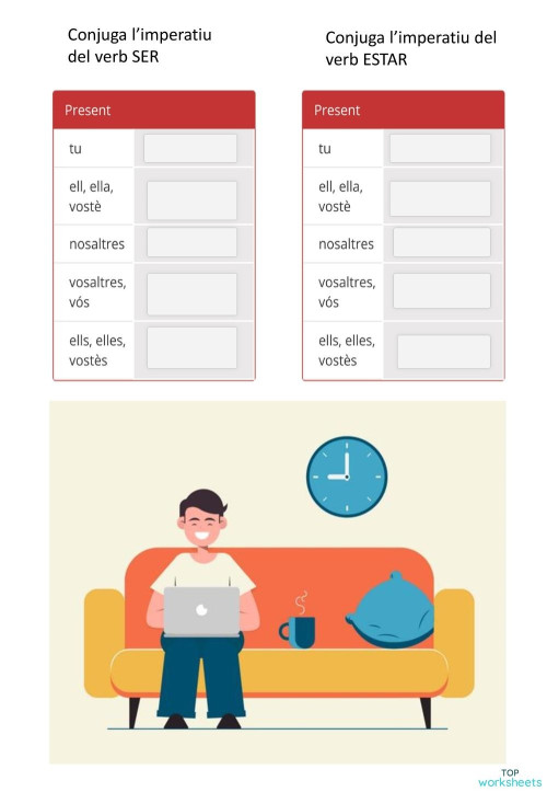 L'imperatiu dels verbs SER i ESTAR. Fitxa interactiva | TopWorksheets