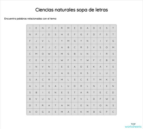 Ciencias naturales sopa de letras. Ficha interactiva | TopWorksheets