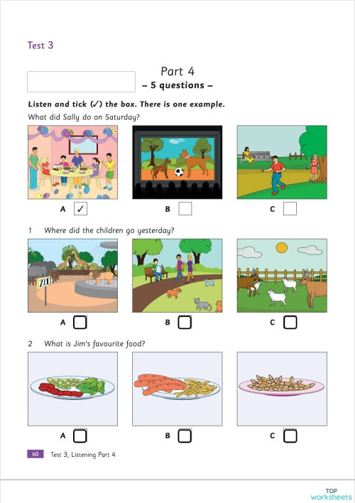 2018 YLE Movers. Test 3. P4 (L). Interactive worksheet | TopWorksheets