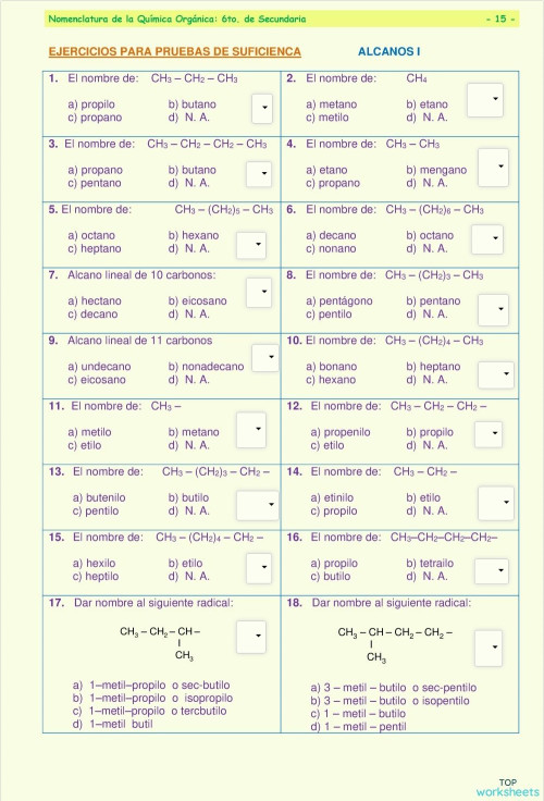 Química: fichas interactivas y ejercicios online | TopWorksheets