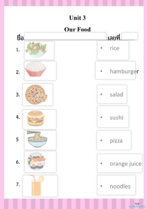 unit 3 our food ใบงานเชิงโต้ตอบ | TopWorksheets