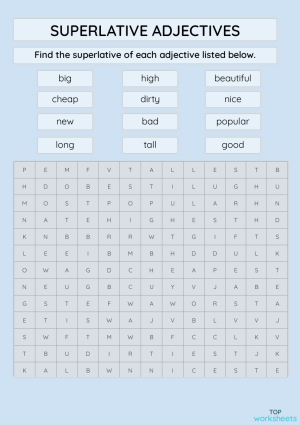 Y5 Superlative Adjective Wordsearch. Interactive worksheet | TopWorksheets