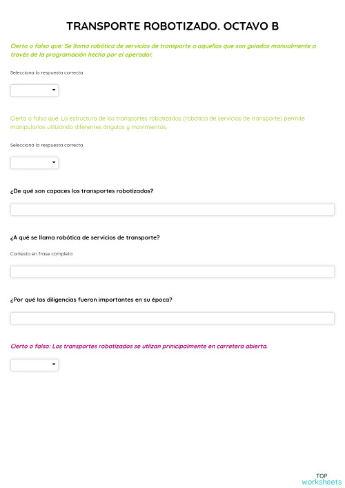 TRANSPORTE ROBOTIZADO. OCTAVO B. Ficha interactiva | TopWorksheets
