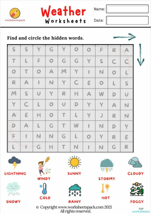 Find the word: The weather. Interactive worksheet | TopWorksheets