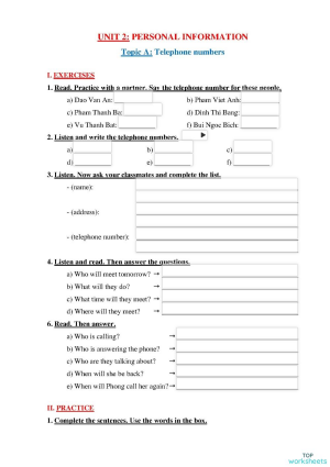 Unit 2: Personal information - Topic a:. Interactive worksheet ...