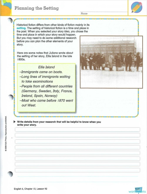 Lesson 92 Planning the Setting Pg 181. Interactive worksheet ...