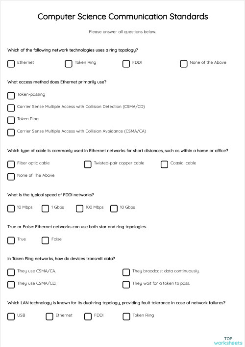 Computer Science Communication Standards. Interactive worksheet ...