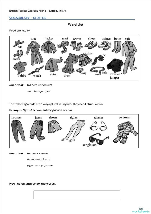 Vocabulary - Clothes. Interactive worksheet | TopWorksheets