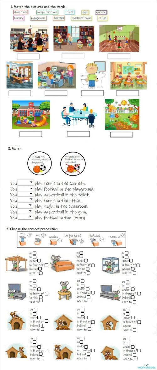EN2_U1_Shool_Prepositions_can_can't. Interactive worksheet | TopWorksheets