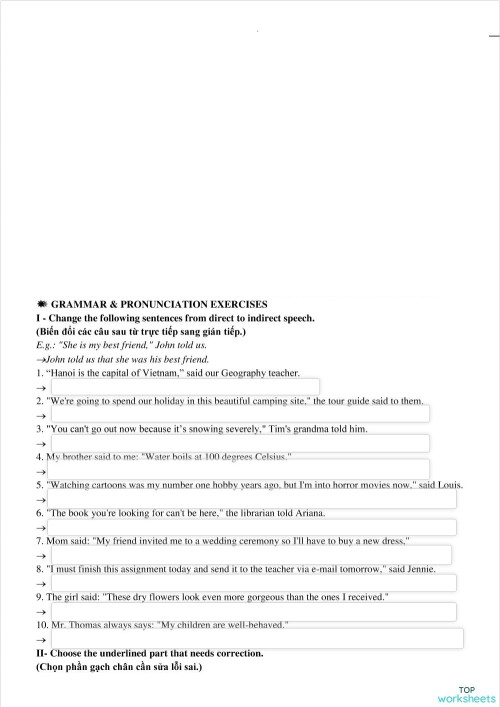 Week 7 day 1 Reported speech. Interactive worksheet | TopWorksheets
