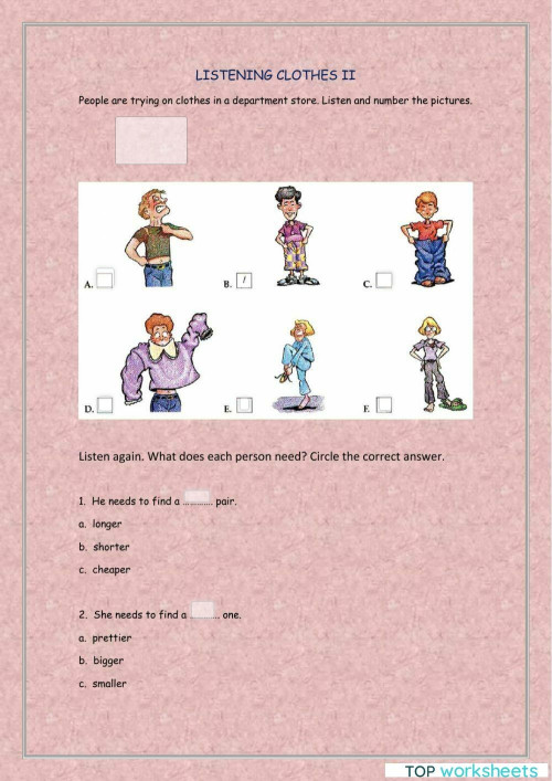 Listening clothes ii. Interactive worksheet | TopWorksheets