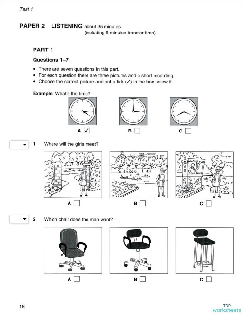 PET 2 Test 1 L Part 1. Interactive worksheet | TopWorksheets