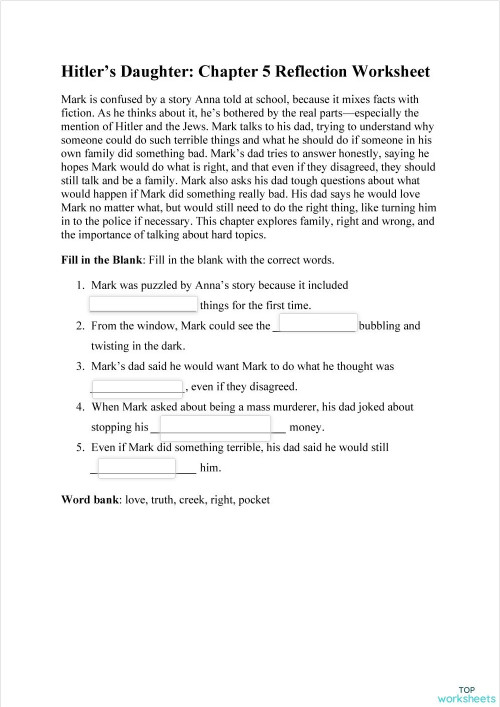 Hitler's Daughter Chapter 5 Quiz. Interactive worksheet | TopWorksheets
