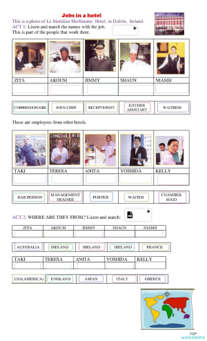 Jobs in a Hotel. Interactive worksheet | TopWorksheets